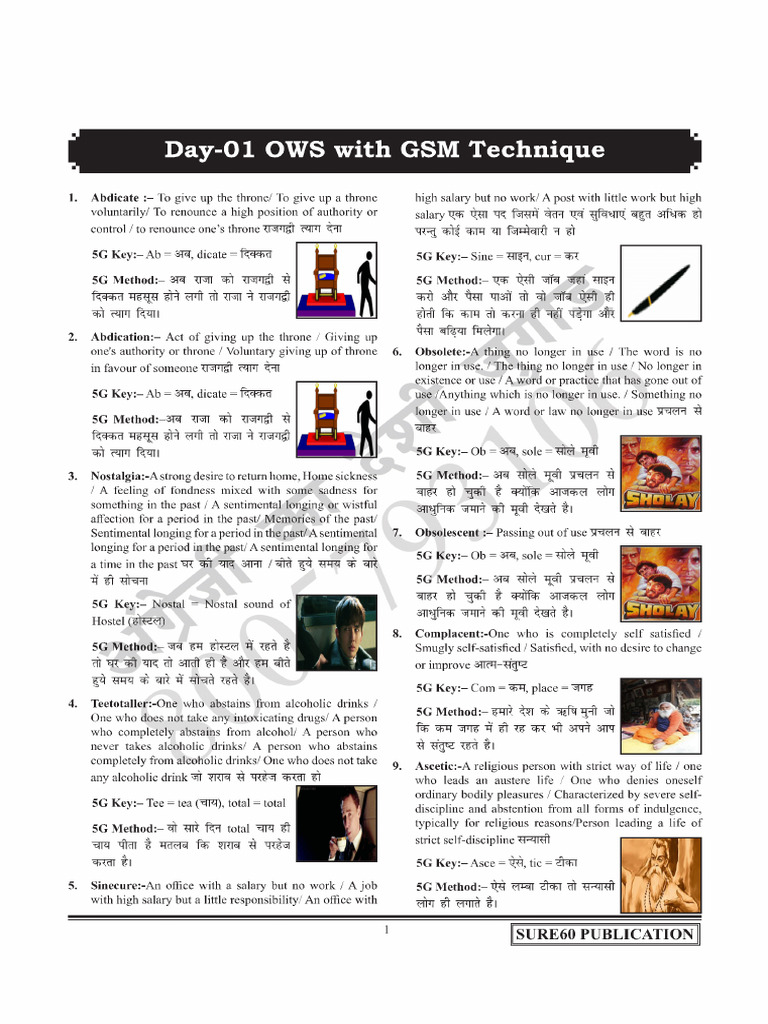 Day 1 To 2 (2300+ One Word Substitutions) | PDF