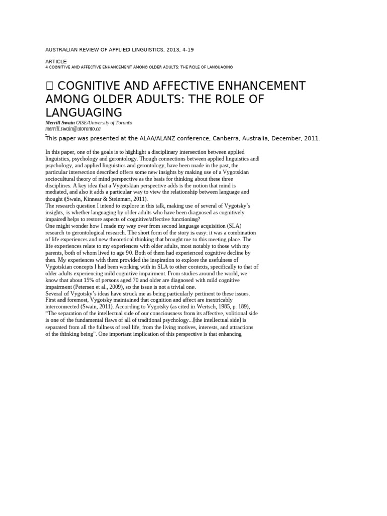 Cognitive and Affective Enhancement Among Older Adults: The Role of ...