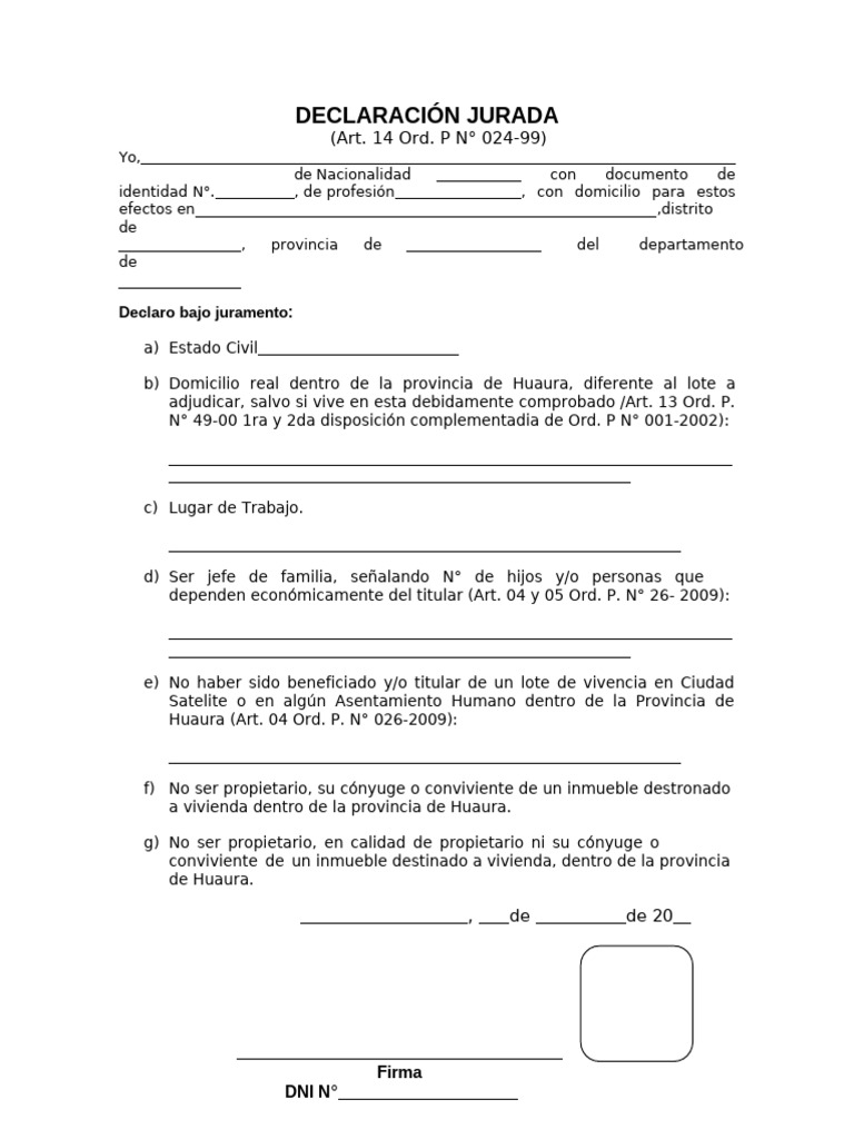 Declaracion Jurada | PDF