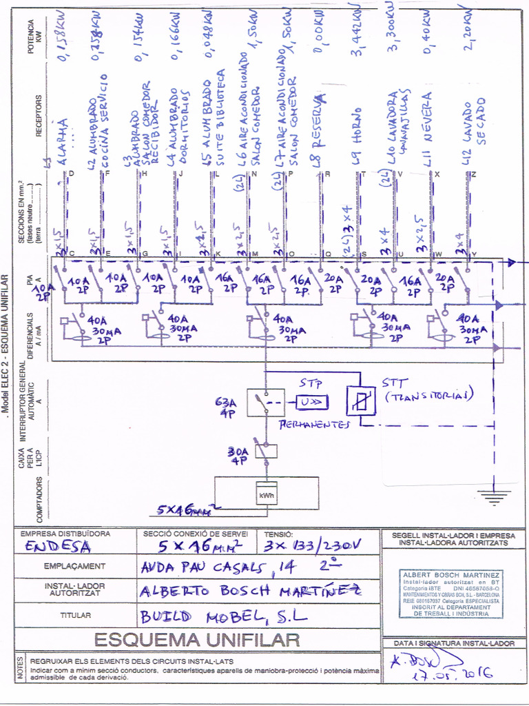 ELEC 2. Esquema Unifilar Instalación Eléctrica BT | PDF
