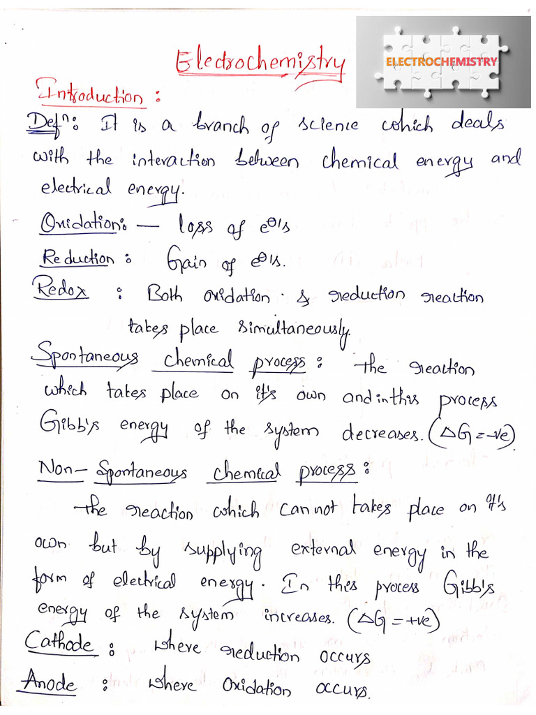 Electrochemistry Notes | PDF