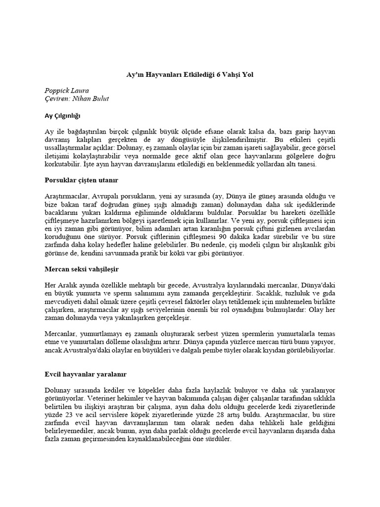 Ayin Hayvanlari Etkiledigi 6 Vahsi Yol | PDF