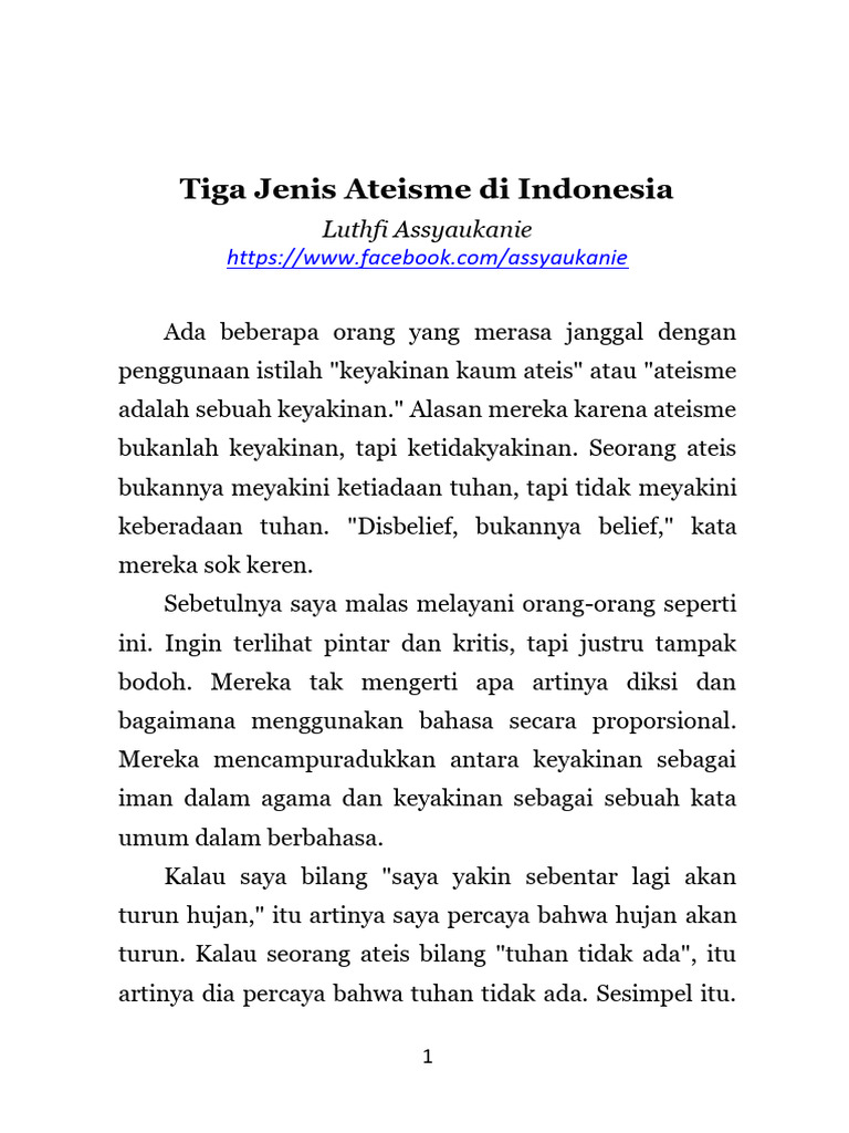 Tiga Varian Ateisme di Indonesia | PDF | Filsafat