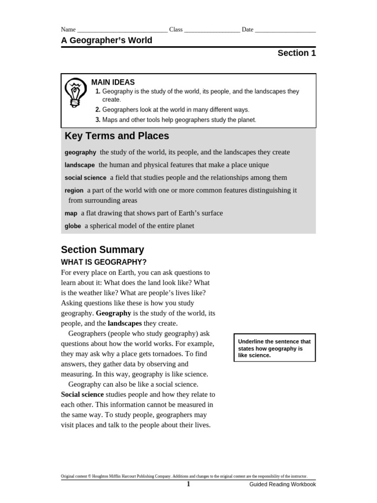 Unit 1, Chapter 1, Section 1, Guided Reading Workbook | PDF | Geography ...