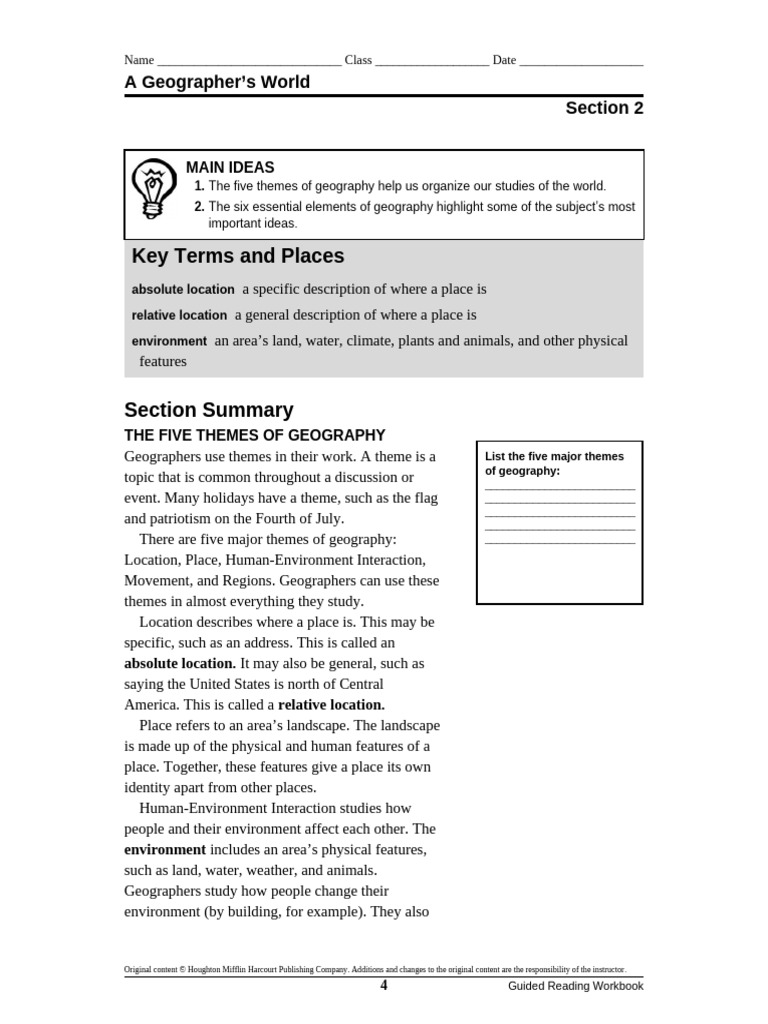 Unit 1, Chapter 1, Section 2, Guided Reading Workbook | PDF | Geography ...