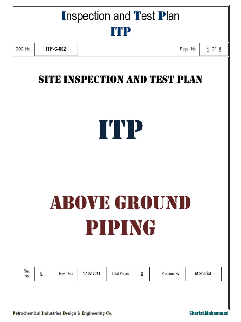 ITP - Inspection and Test Plan - Above Ground Piping PDF | PDF ...
