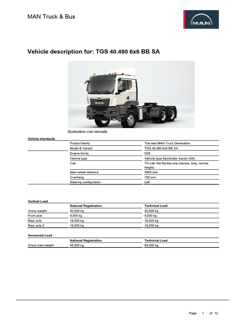MAN TGS 40.480 6x6 Specifications | PDF | Truck | Axle