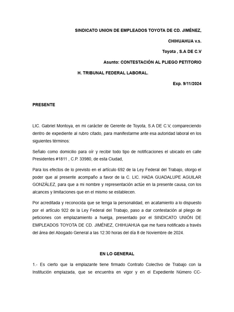 Contestacion | PDF | Derecho laboral