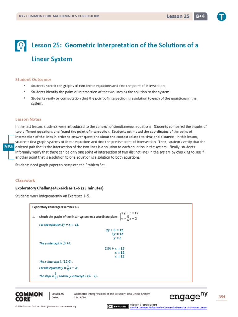 Math g8 m4 Topic D Lesson 25 Teacher | PDF | Equations | System Of Linear Equations