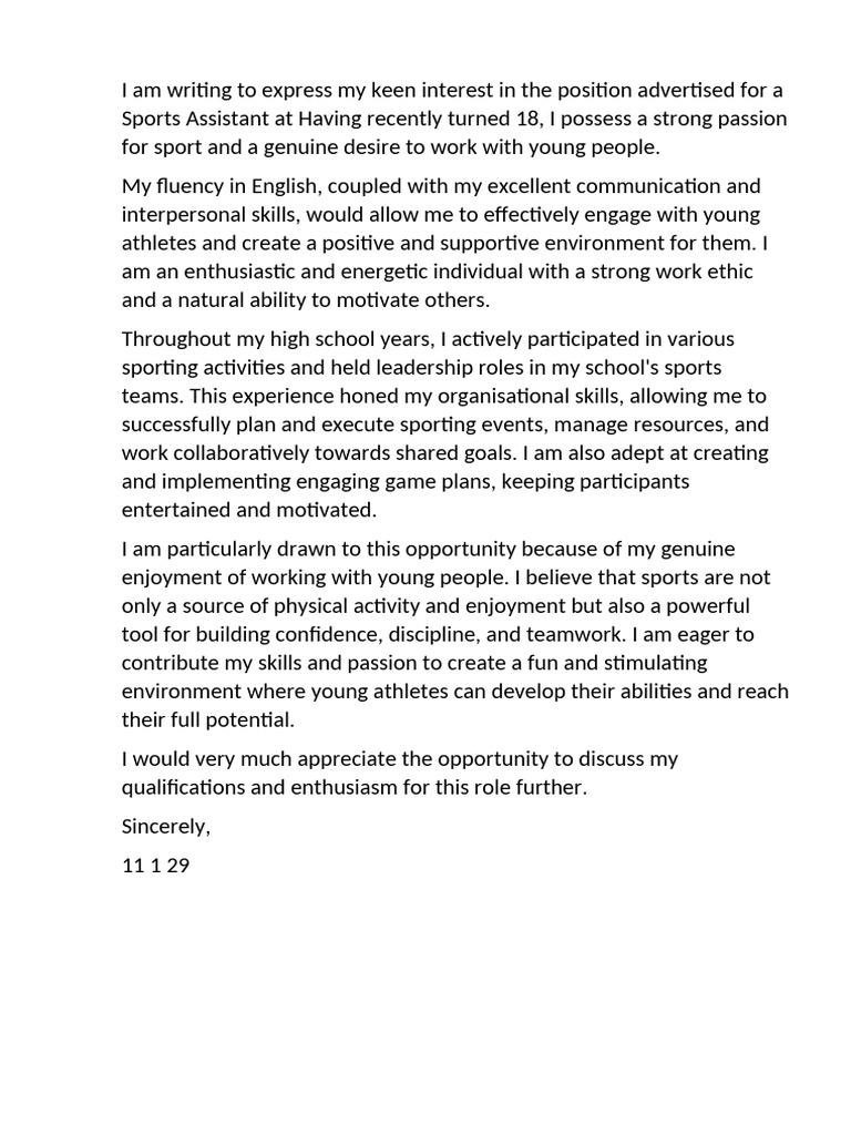I Am Writing To Express My Keen Interest in The Position Advertised For ...