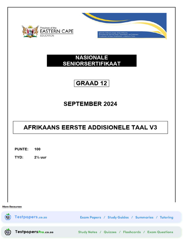Afrikaans Fal p3 QP Gr12 Sept 2024 - Watermark | PDF