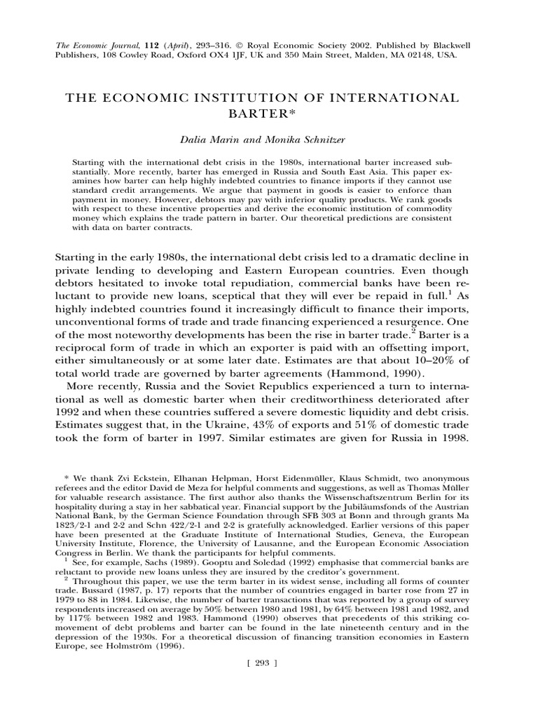 Barter Trade in Debt-Ridden Economies | PDF | Debt | Money