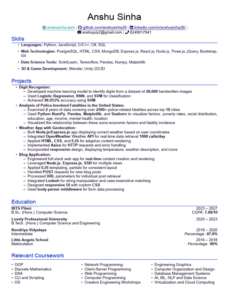 Anshu Sinha-Resume (v1) | PDF | World Wide Web | Internet & Web