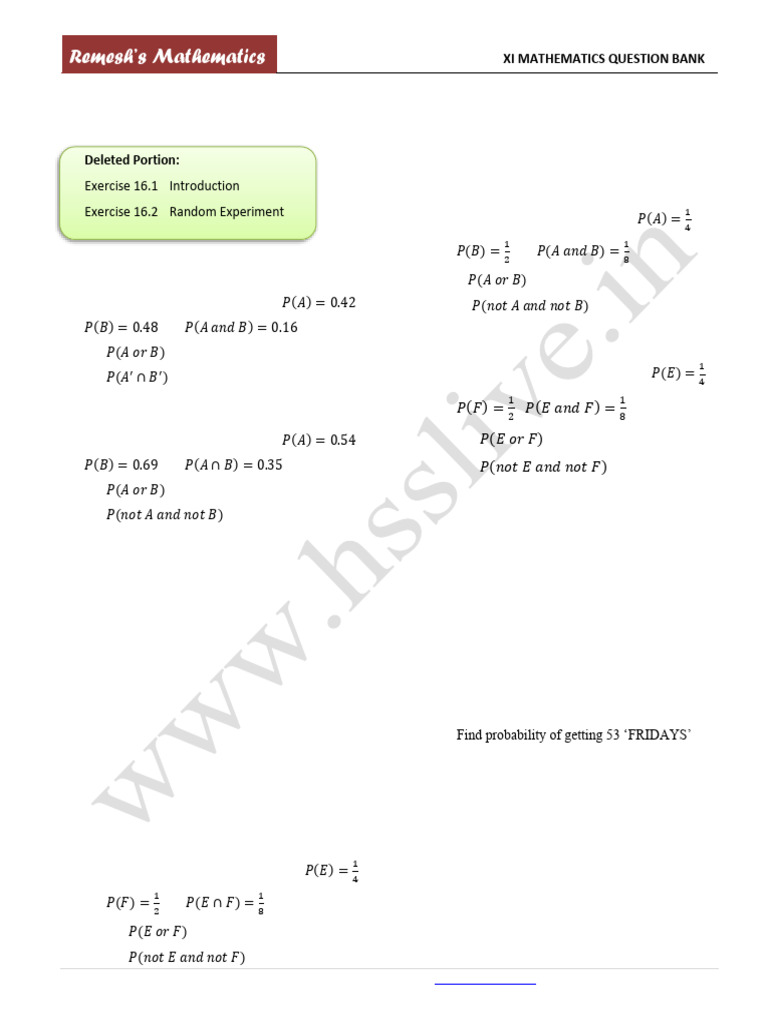 Hsslive-Xi-Maths-Qb-16. PROBABILITY | PDF | Probability | Statistical Theory