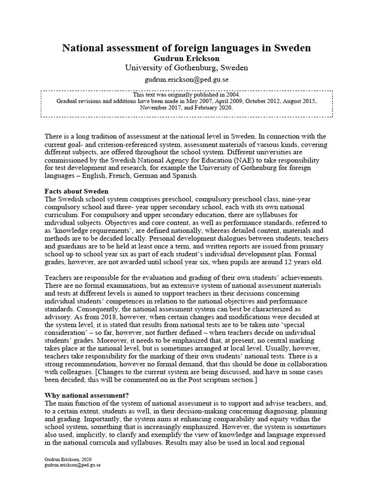 Nat Assesment of Foreign Lang in Swe2020 | PDF | Educational Assessment ...