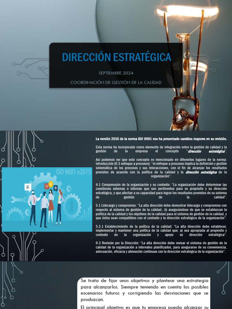 Dirección Estratégica | PDF | Gestión de la calidad | Sistema de manejo ...