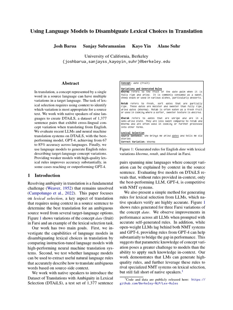 Using Language Models To Disambiguate Lexical Choices in Translation ...