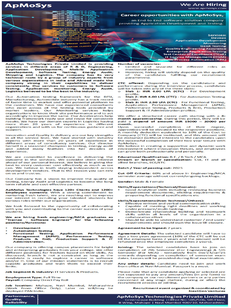 ApMoSys Technologies 2025 Batch | PDF