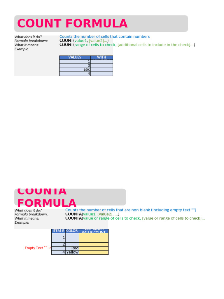 Excel Formula Guide: Count, Sum, and More | PDF | Teaching Methods ...