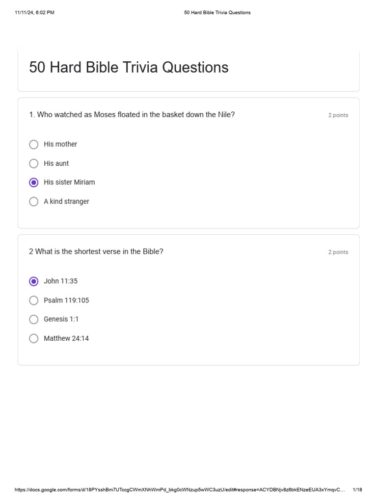 50 Challenging Bible Trivia Questions | PDF | Jesus | Religious Belief ...