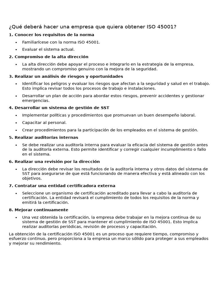 Qué Deberá Hacer Una Empresa Que Quiera Obtener ISO 45001 | PDF ...