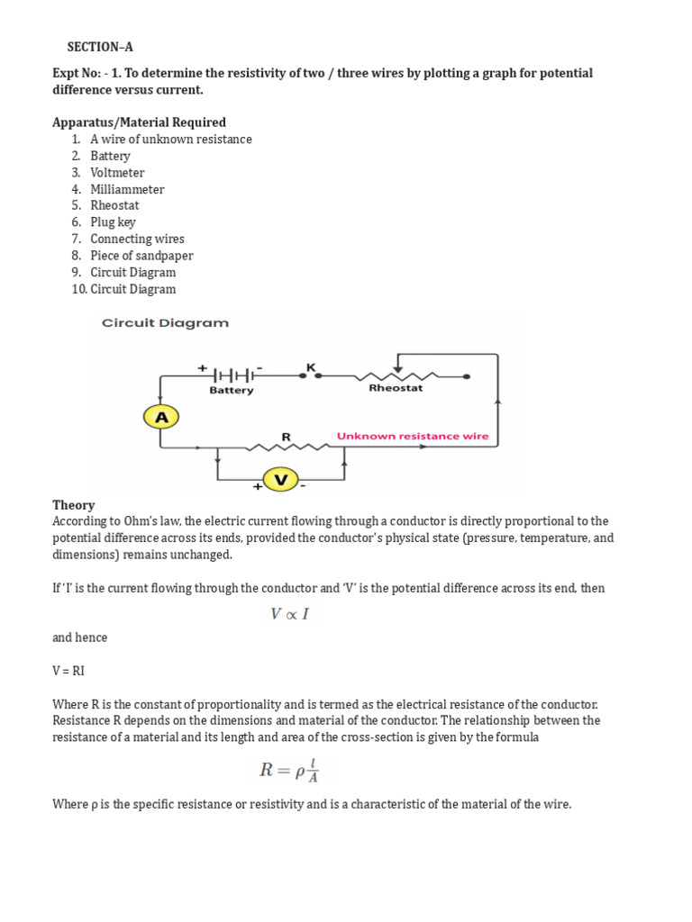 Exp-01 Sec-A Determination of Resistance Per Unit Length of A Wire | PDF