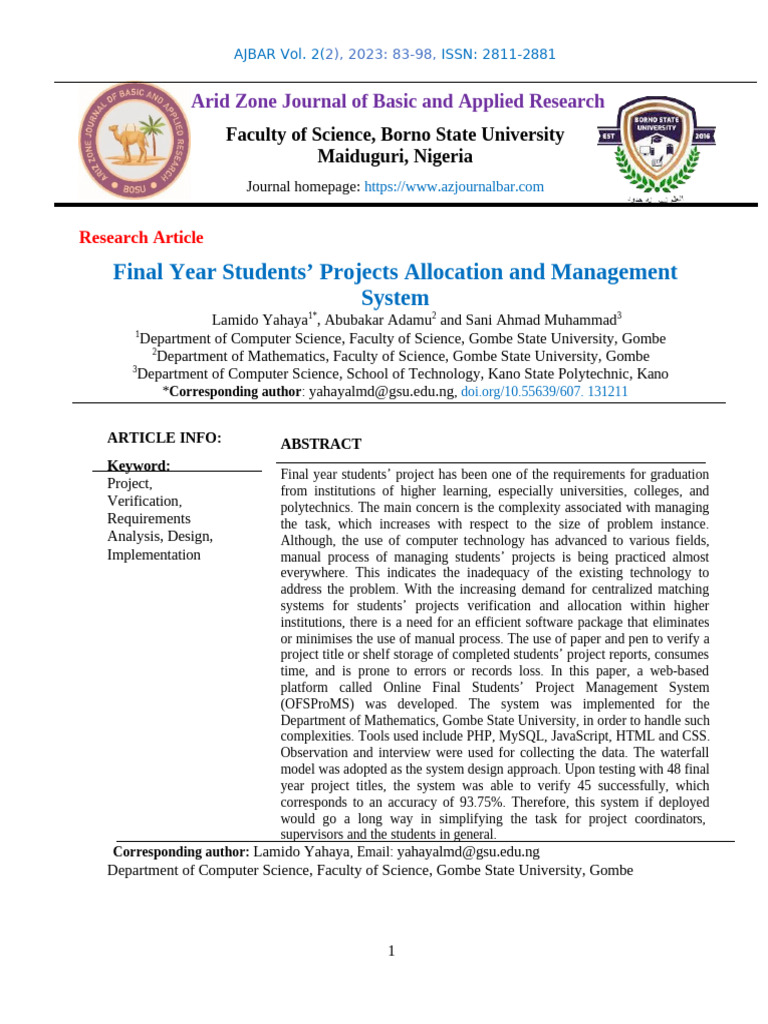 Online Student Project Management System | PDF | Conceptual Model | Php