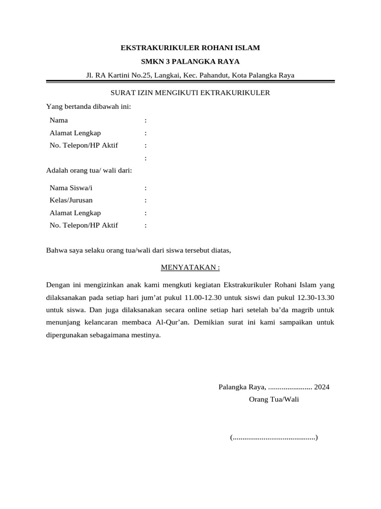 Surat Izin ROHIS | PDF