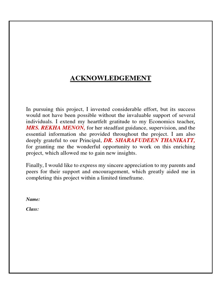 Grade 12 ECO Project Acknowledgement PDF | PDF
