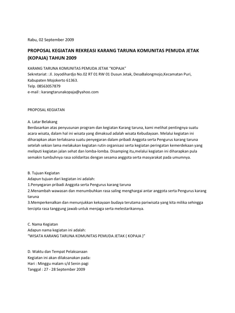 Proposal Kegiatan Rekreasi | PDF