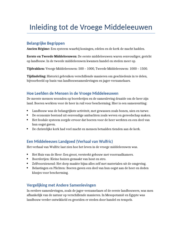 Samenvatting Vroege Middeleeuwen Nederlands | PDF