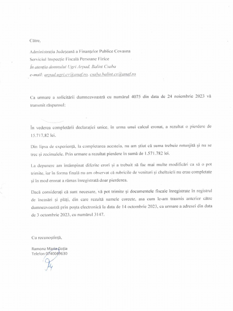 Răspuns Solicitare ANAF Covasna CIAS | PDF