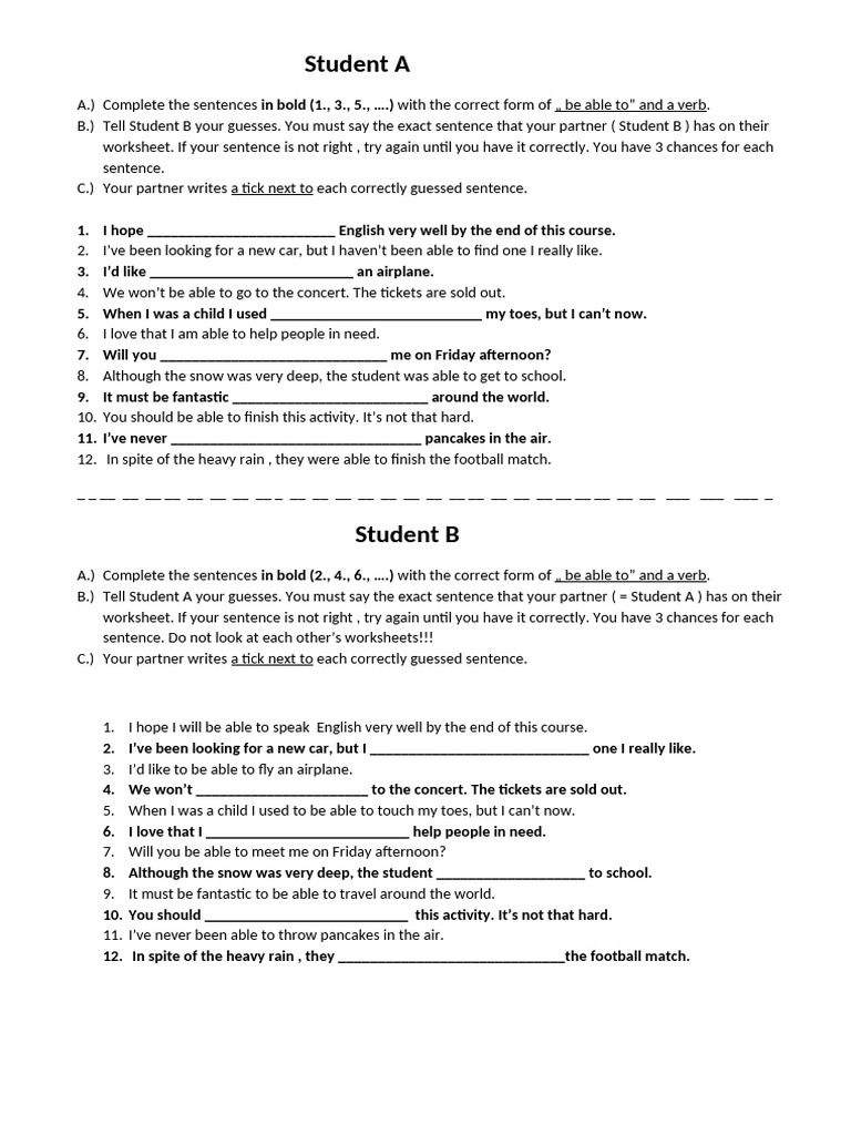 Be Able To Pair Work Activity | PDF