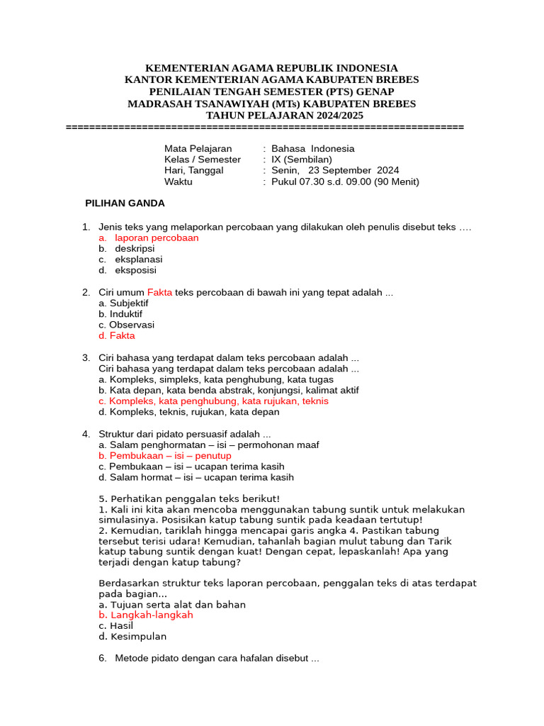 Soal PTS KLS 9 Ganjil 2024 2025 | PDF | Seni & Disiplin Bahasa | Kajian Bahasa Asing