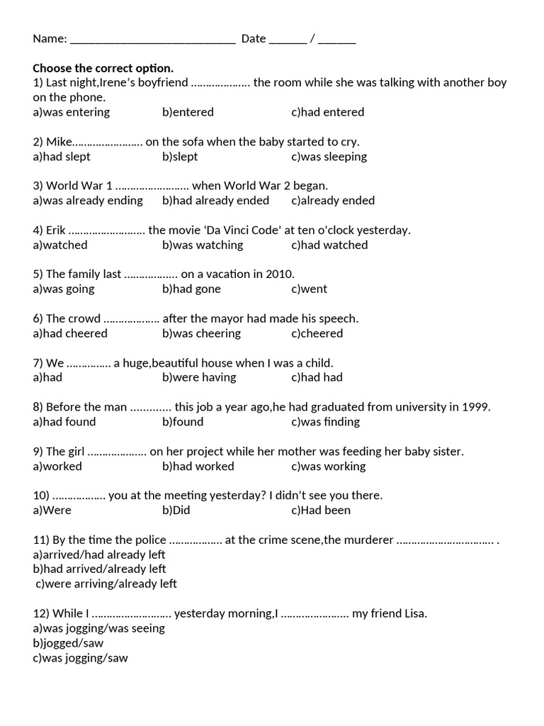 Past PErfect Test | PDF