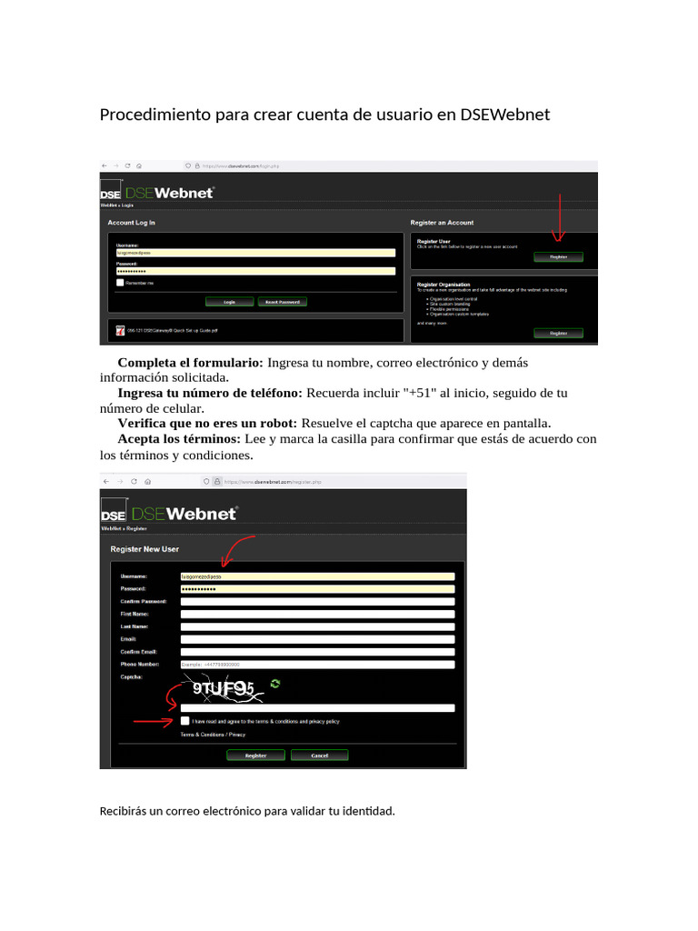 Procedimiento para Crear Cuenta de Usuario en DSEWebnet | PDF