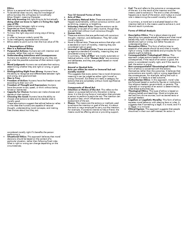 ETHICS REVIEWER Additional | PDF | Morality | Intention