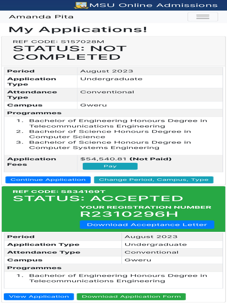 My Applications! Status2 Not Completed: Status2 Accepted R2310296H ...