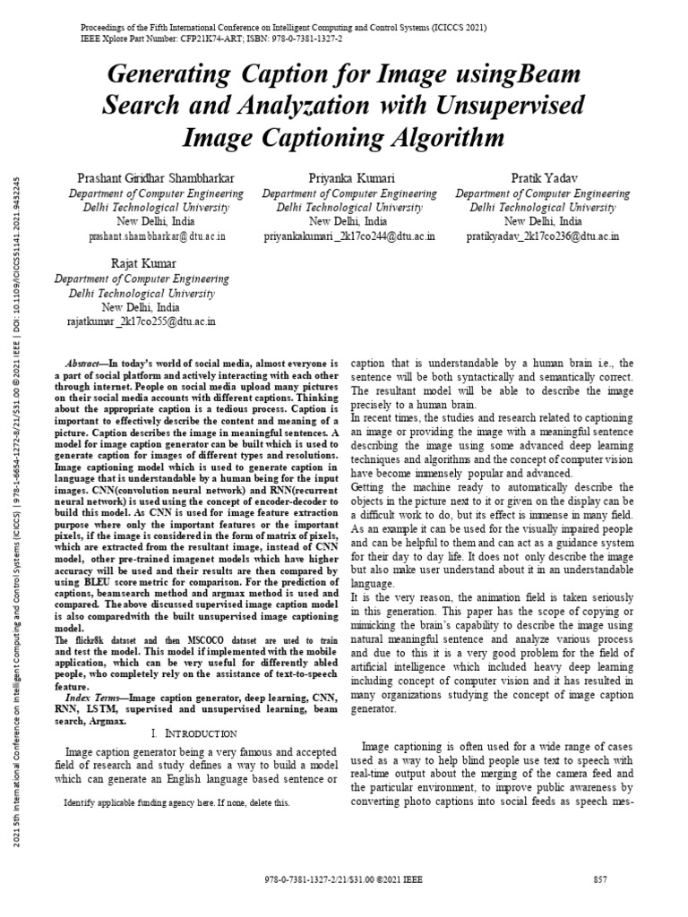 Generating Caption For Image Using Beam Search and Analyzation With Unsupervised Image ...