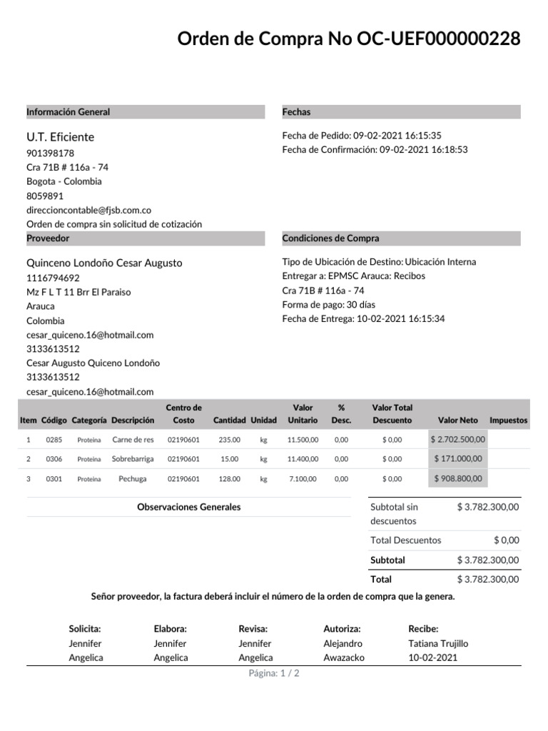Orden de Compra - OC-UEF000000228 | PDF