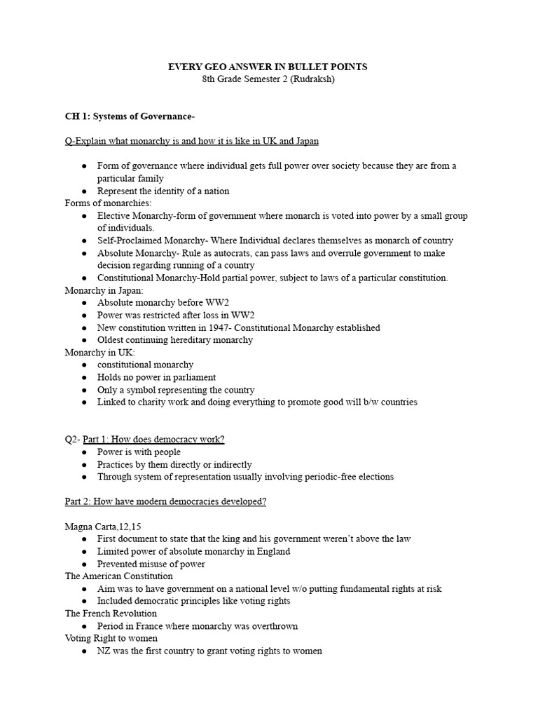 Every Geo Answer in Bullet Points | PDF | Monarchy | Taxes