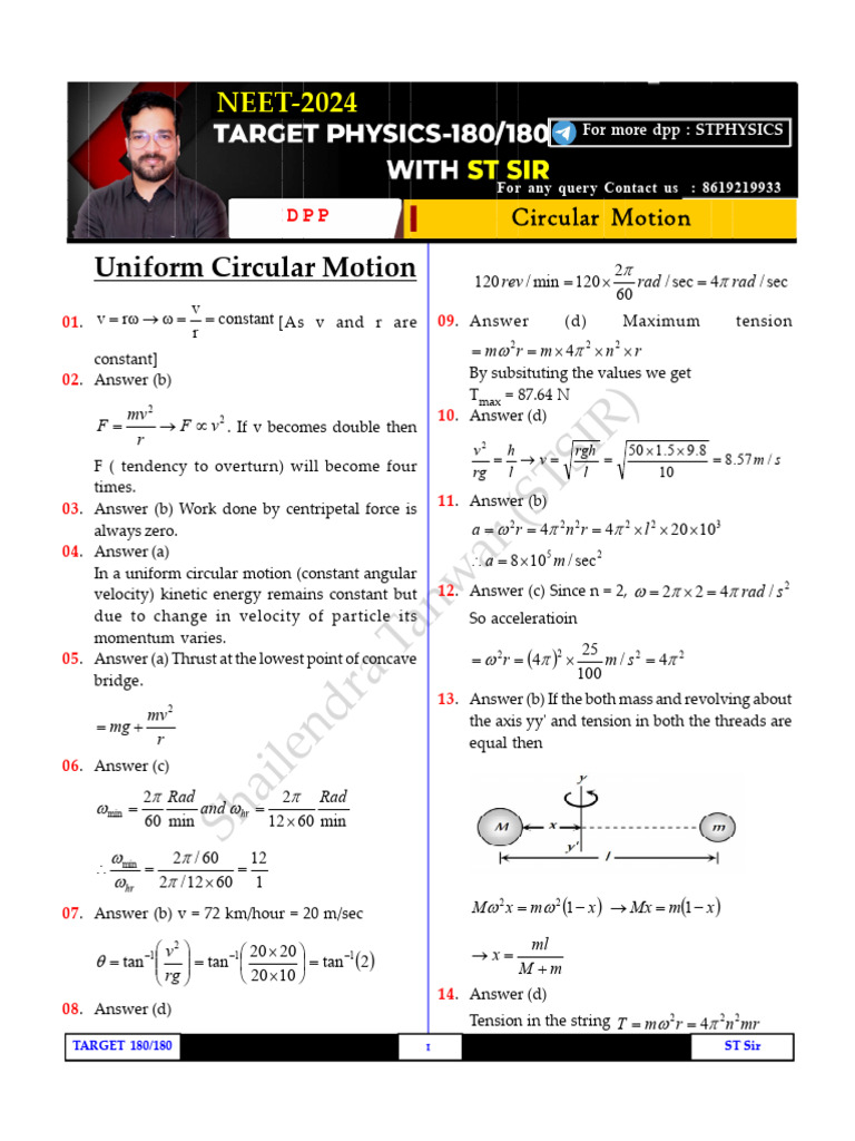 Circular Motion DPP Solution | PDF | Acceleration | Velocity