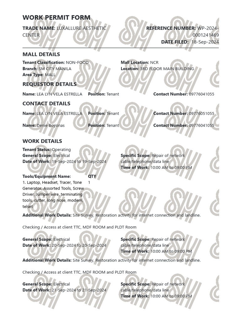 Work Permit WP-2024-0001241469 | PDF | Telecommunications | Telephony