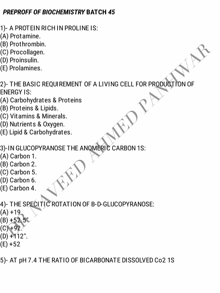 Biochemistry Preproff of Batch 45 (BCQS) | PDF