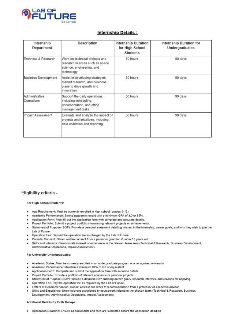 Types Eligibility & App Deadline | PDF | Internship | Job Hunting
