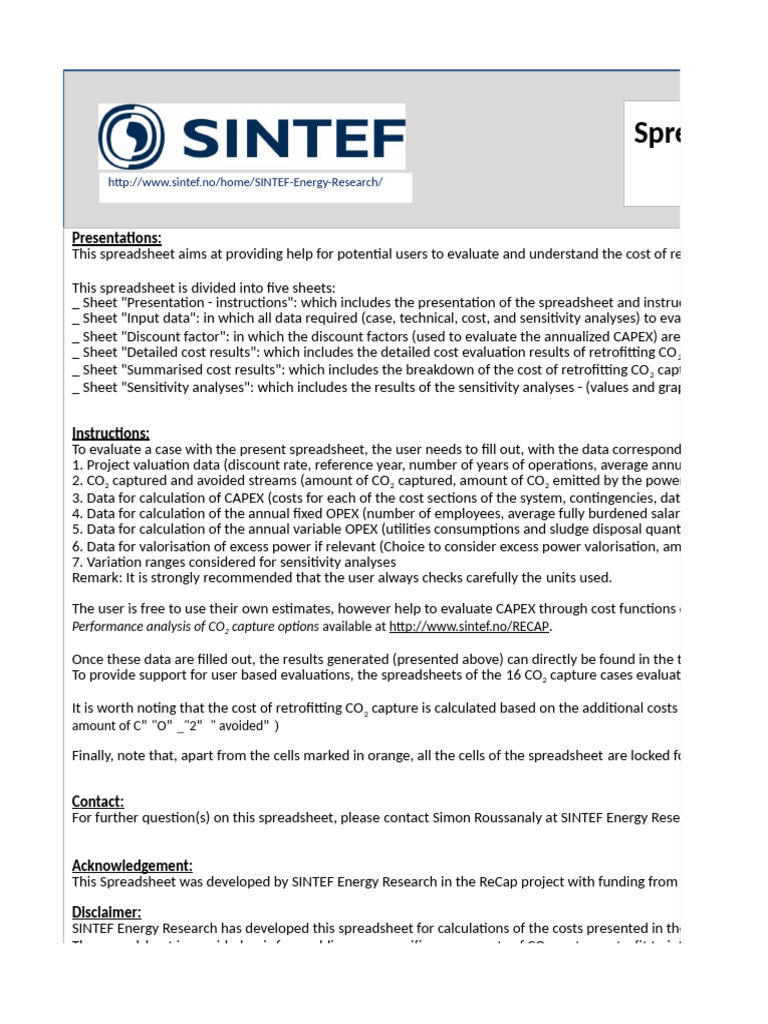 Cost Evaluation for CO2 Capture Retrofit | PDF | Spreadsheet | Capital Expenditure