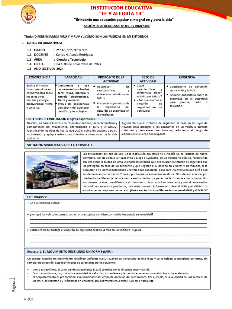 2°sec - UNIDAD 4 - ACTIVIDAD 3 (CyT Explica 2024) - Diferenciamos MRU y MRUV y Cómo Son Las ...