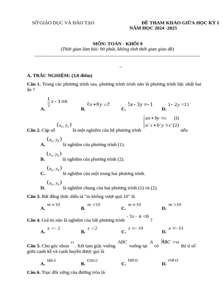 De Thi gk1 Toan 9 CTST de 3 | PDF