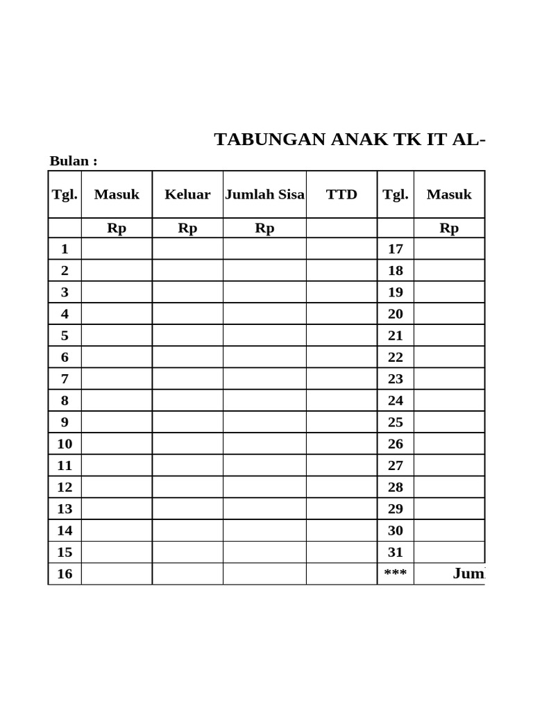 Tabungan TK | PDF