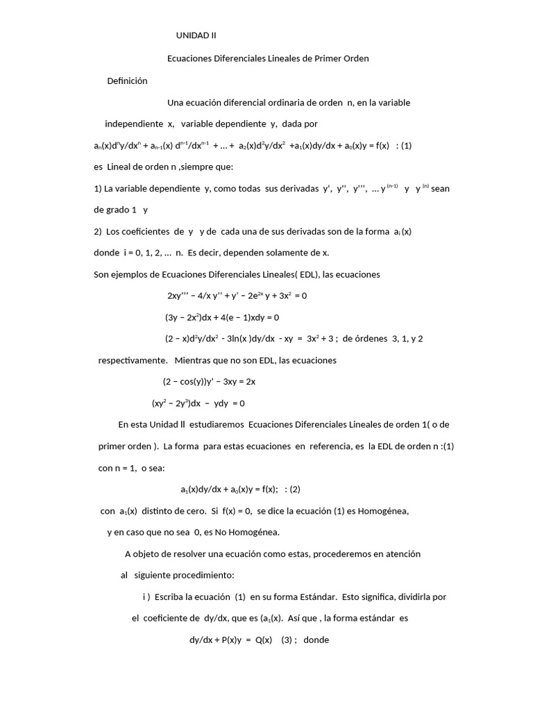 Ecuaciones Diferenciales Lineales de Primer Orden | PDF | Ecuaciones ...
